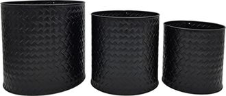 Meinposten Blumentopf &Uuml;bertopf Dekotopf 3er Set Rund Pflanzenk&uuml;bel Flechtoptik Mattschwarz Wasserdicht f&uuml;r Innen und Au&szlig;en Topf K&uuml;bel schwarz Metall Matt Dekorat