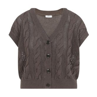 PESERICO Femme, Pulls, Brun, Taille: 38 FR Gilet Court en Tricot &agrave; C&acirc;bles