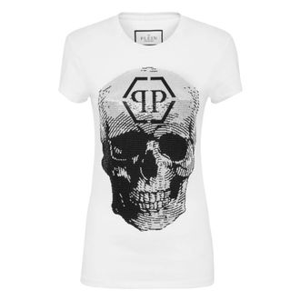 Philipp Plein Femme, Tops, Blanc, Taille: 42 FR T-Shirt Col Rond Skull