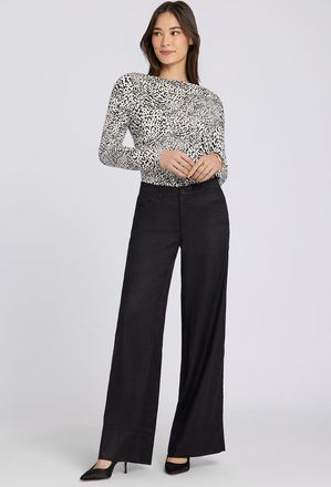 NYDJ 5-Pocket-Breitleg-Hose aus Stretch-Leinen mit super hoher Taille