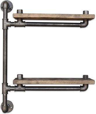 Wallity &Eacute;tag&egrave;re murale en tuyaux, style industriel Shelf Noyer Noir