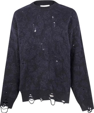 Laneus Distressed-Pullover mit Leopardenmuster - Blau