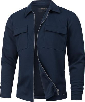 Indicode Herren INNello Zip Shirt Hemdjacke mit Kentkragen und Rei&szlig;verschluss | &Uuml;bergangsjacke Langarmhemd f&uuml;r M&auml;nner Sky Captain, XL