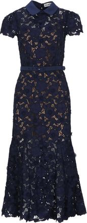 Self Portrait Femme, Robes, Bleu, Taille: 38 FR Guipure Lace Midi Dress