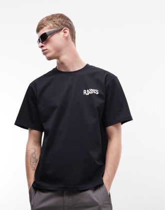 Rains 41000 - T-shirt d&eacute;contract&eacute; &agrave; logo ondul&eacute; et imprim&eacute; au dos - Noir