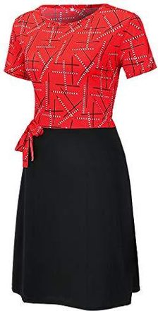 Generic Mini robe amincissante &agrave; manches courtes et col rond pour femmes, coupe trap&egrave;ze, tendance, d&eacute;contract&eacute;e, 2026, Rouge, L