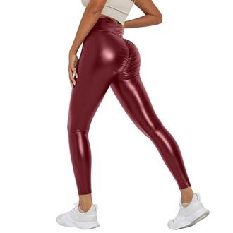 Generic Leggings Simili Cuir Femme Taille Haute Pantalon PU Moulant Sexy Leggings Sport Push Up