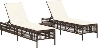 vidaXL Vidaxl - Chaises longues lot de 2 avec table marron r&eacute;sine tress&eacute;e