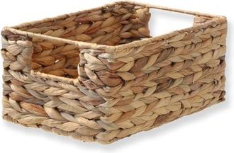 Calicosy Panier Jacinthe DEau - Armature Métal - Fibres Naturelles - Avec Poignées - Panier De Rangement Pour Salon, Dressing, Chambre - Petit Modèle - L 28 x 