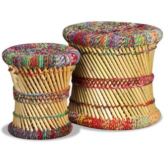 vidaXL Vidaxl - Tabourets avec d&eacute;tails chindi lot de 2 multicolore bambou