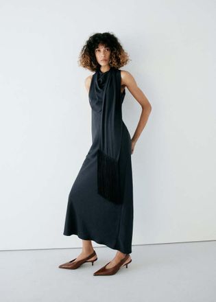Mango Robe col drap&eacute; gris anthracite - Femme - S - MANGO