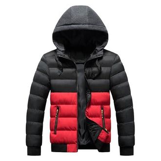 Generic Parka contrastée pour homme avec capuche amovible - Manteau dhiver épais et chaud - Veste dextérieur décontractée pour homme, Rouge, 4XL