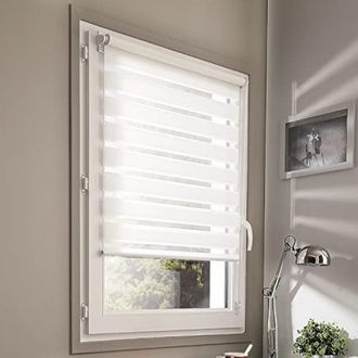 Madéco Double Store Enrouleur Jour Nuit Basic - Blanc - Fixation avec ou sans perçage - Chaînette Blanche 7911042160 l 45 x h 160 cm (Tissu = l 42 cm)