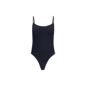 Hunza G Femme, Maillots de bain, Bleu, Taille: ONE Size &Eacute;l&eacute;gant Maillot de Bain Col Haut avec Bretelles Tonales