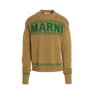 Marni Logo Senf-Gr&uuml;ner Baumwollpullover - - Knitwear - Herren - Braun - XL