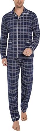 iClosam Pyjama Homme Hiver Coton 2 Pièces Pyjama Long Chaud à Carreaux Ensemble de Pyjamas avec Bouton Vêtements de Nuit Col V avec Poches Confortable