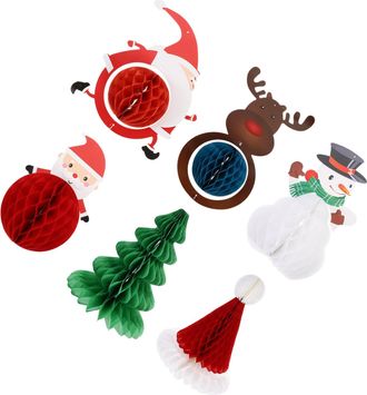 Artibetter 6 St&uuml;ck Weihnachtsbaum Wabenornament aus Papier Bunte Weihnachts H&auml;ngeanh&auml;nger mit Santa Motiv Festliche Weihnachtsdekoration zum Aufh&auml;ngen f&uuml;r Party 