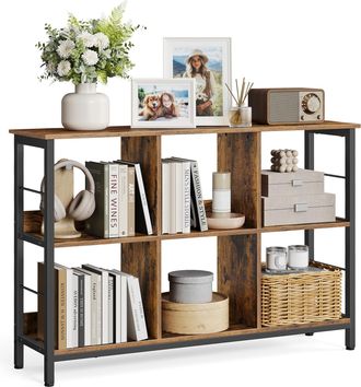 Vasagle Regal mit 2 Ebenen, Bücherregal, Standregal mit 6 Fächern, für Wohnzimmer, Schlafzimmer, Arbeitszimmer, Küche, 33 x 120 x 80 cm, vintagebraun-tintensc