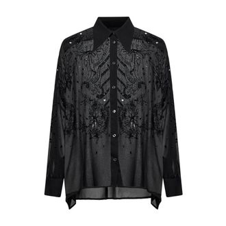 John Richmond Femme, Blouses et Chemises, Noir, Taille: 38 FR Chemise oversize avec d&eacute;tails brod&eacute;s et lumineux