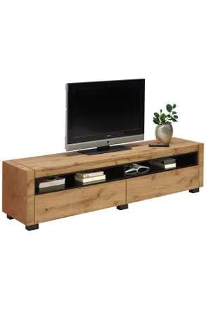 Xora Lowboard, Schwarz, Eiche, Holzwerkstoff, 2 Schubladen, 180x46x40 cm, Wohnzimmer, Wohnwände, Lowboards