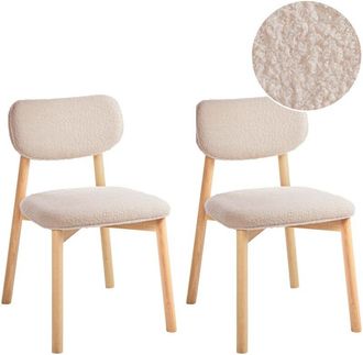 Beliani Lot de 2 Chaises de Salle &agrave; Manger en Boucl&eacute; Assise et Dossier Rembourr&eacute; en Bois dH&eacute;v&eacute;a Meuble Cuisine Marron Clair et Beige Mills