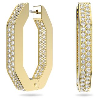 Swarovski Dextera hoop earrings, Octagon, Pavé, Medium, White, Gold-tone plated