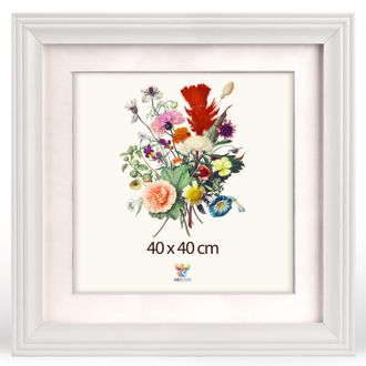 MG Design Bilderrahmen 40 x 40 cm - Posterrahmen mit Weiß Echtholz-Zierprofil und bruchsicherem Acrylglas, mit Passepartout, Hoch & Quer mit stabiler Wandaufhän