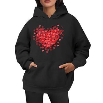 Generic Sweat &agrave; capuche imprim&eacute; Saint-Valentin 2026 pour femme, Noir, XXL