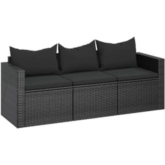 vidaXL Vidaxl - Canap&eacute; de jardin &agrave; 3 places avec coussins noir r&eacute;sine tress&eacute;e