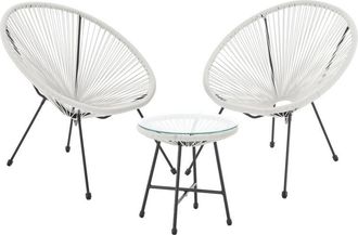 SVITA Bali Balkon Möbel Set Lounge Garnitur Relax Egg-Chair Flecht-Design Weiß - Svita