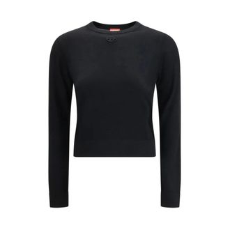 Diesel Femme, Pulls, Noir, Taille: 38 FR Pull en laine avec finitions c&ocirc;tel&eacute;es et col rond