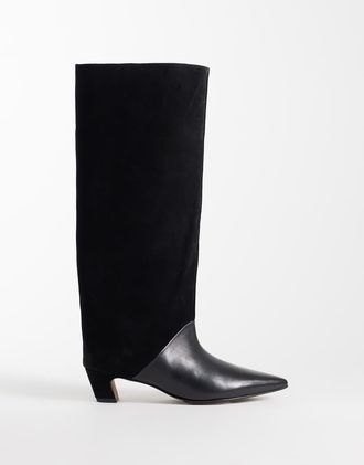 Asos bottes montantes &agrave; petit talon Castiel &agrave; enfiler en m&eacute;lange cuir et daim noir