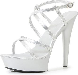 Generic Argent,41 EU,Escarpins à Talons Aiguilles et Plateformes à lanières pour Femmes, Bout Ouvert, Bride à la Cheville, Sandales à Talons, Chaussures de Da