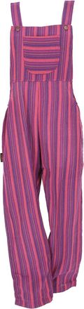 Guru Shop Luftige Latzhose, Gestreifter Ethno Style Boho Oversize Einteiler, Sommer Overall - Weinrot/lila, Damen, Baumwolle, Size:S