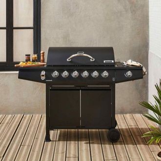 Sweeek Barbecue gaz - Treville - Barbecue 7 br&ucirc;leurs dont 1 feu lat&eacute;ral noir. avec thermom&egrave;tre et housse
