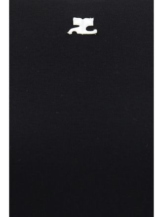 Courr&egrave;ges Womens T-Shirt Logo Black-Heritage White Cotton T-Shirts & Jerseys Black/heritage