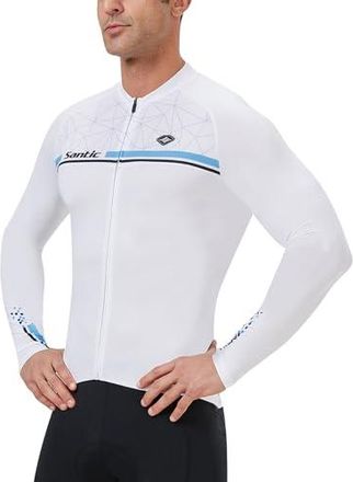 Santic Maillot Cyclisme Homme avec Manches Longues,Maillot Cycliste Homme,Maillot V&eacute;lo Long avec Poches Blanc EU 3XL