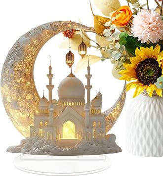 Generic Mondf&ouml;rmiger Feiertags-Tischaufsatz, perfekt f&uuml;r rotierende saisonale Wohngestaltung, 2D-Acryl-arabische Dekorationen f&uuml;r Zuhause, Schreibtisch, B&uuml;che