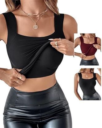 Generic D&eacute;bardeur gainant &agrave; col en U pour femme avec soutien-gorge int&eacute;gr&eacute;, chemise gainante pour contr&ocirc;le du ventre 2 en 1, haut caraco extensible pour lauto