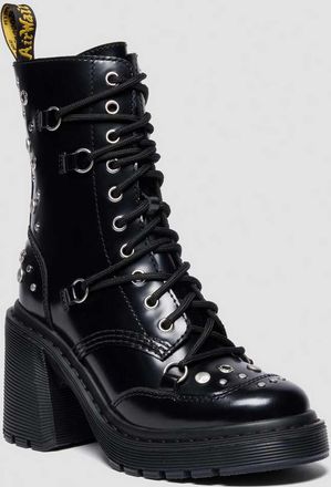 Dr. Martens Chesney Nieten Buttero Leder Stiefel Mit Flare-Absatz in Schwarz, Größe: 36