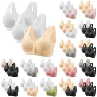 Generic Lot de 3 soutiens-gorge à fermeture avant pour femme - Grande taille - Respirant - Pour femme âgée - Avec poitrine affaissée - Sans fil - Push Up - So