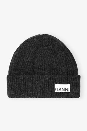 Ganni Bonnet Dark Gris Fitted Wool Rib Knit Multicolore
