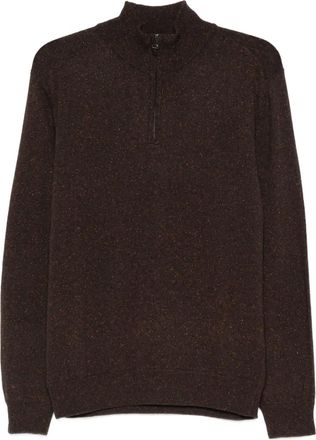 Canali Melierter Pullover mit kurzem Rei&szlig;verschluss - Braun