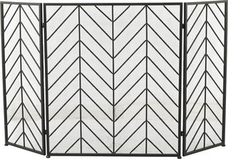 Deco 79 Geometrisches, faltbares Maschennetz aus Metall, 3-teiliger Kaminschutz mit Chevron-Muster, 132 x 2,5 x 78 cm, Schwarz
