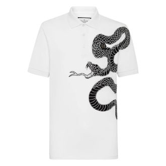 Philipp Plein Homme, Tops, Blanc, Taille: 3XL Slim Fit Polo SS Snake