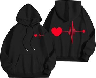 Generic Sweat &agrave; capuche &agrave; manches longues pour la Saint-Valentin 2026 pour femme (3), Noir, XXL