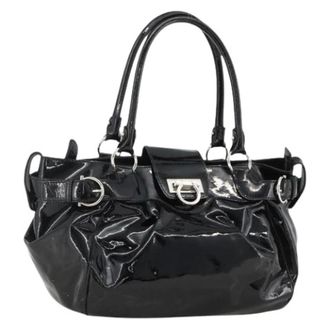 Ferragamo Sac &agrave; main en cuir verni Pre-owned - Femme - Pre-owned - Noir - Taille: ONE Size