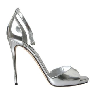 Dolce & Gabbana Silberne Leder Kn&ouml;chelriemen Sandalen - - Shoes - Damen - Grau - 40 EU