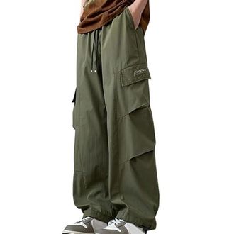 Generic Pantalon cargo 2026 pour homme avec poche plate et cordon de serrage, vert militaire, XXL