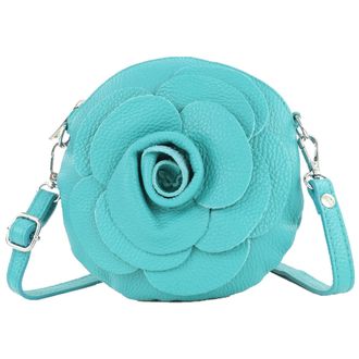 modamoda.de T225 Damen Leder Umh&auml;ngetasche Abendtasche Clutch Bl&uuml;te Klein handmade in Italy, Farbe:T&uuml;rkisblau